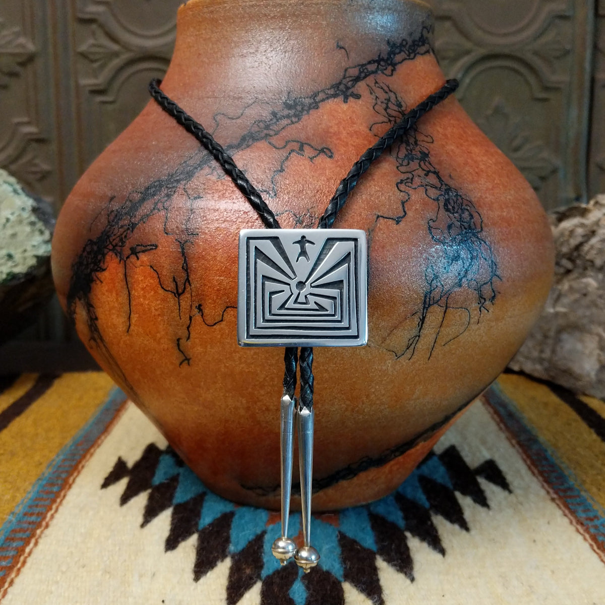 Hopi Man in the Maze Bolo Tie by Shannon Lamson SWSG-BOL-0011 – Arlene's