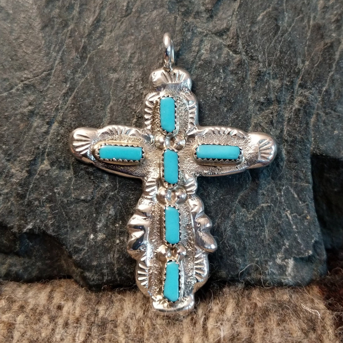 Zuni Turquoise Cross Pendant by Cecilia Iule GJ-PND-0005 – Arlene's
