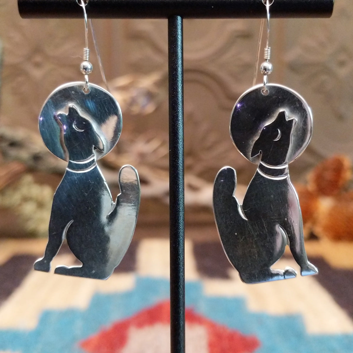 Silver Coyote Moon Earrings by Herbert & Veronica Thompson GJ-ERN-0221 ...